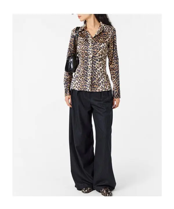 GANNI Slim Fit Leopard Print Shirt