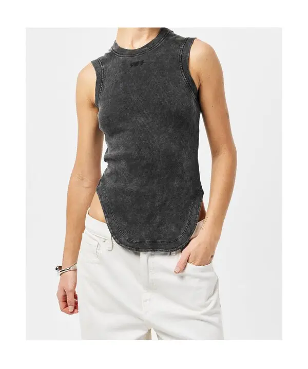 Off-White Sleeveless Round Neck Tank Top With Irregular Hem