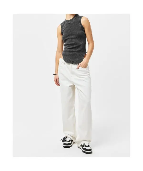 Off-White Sleeveless Round Neck Tank Top With Irregular Hem