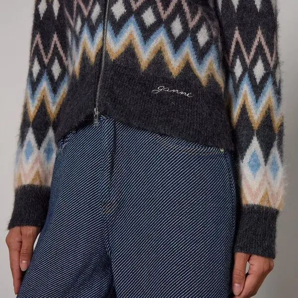 GANNI Zip-up Knit Jacket With Fair Isle Pattern