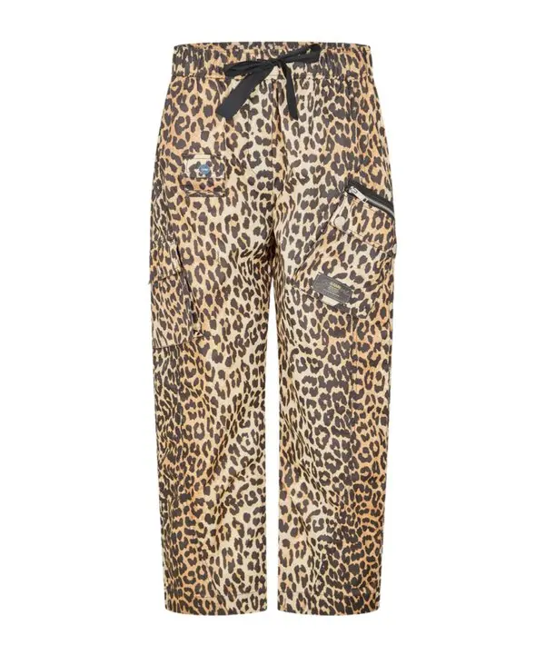 GANNI Leopard Print Cargo Pants With Drawstring Waist - Nude