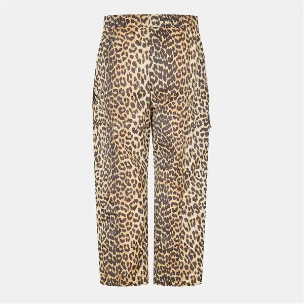 GANNI Leopard Print Cargo Pants With Drawstring Waist - Nude