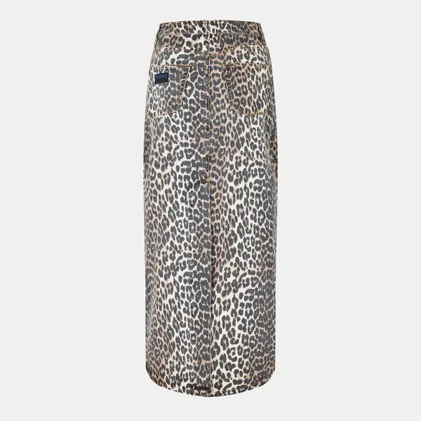 GANNI Stylish Leopard Print Versatile Midi Skirt