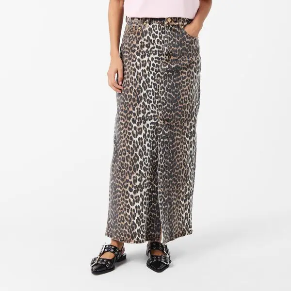 GANNI Stylish Leopard Print Versatile Midi Skirt