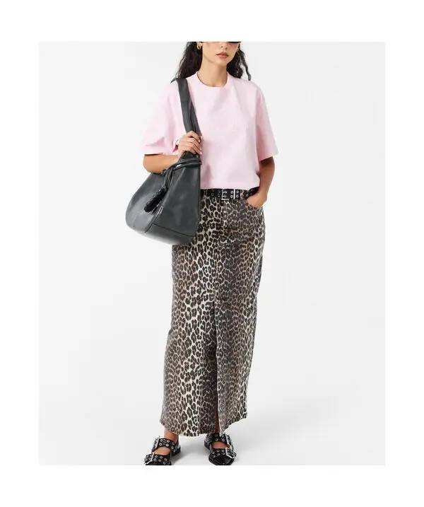GANNI Stylish Leopard Print Versatile Midi Skirt