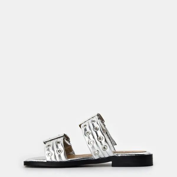 GANNI Buckled Open Toe Slides - Black