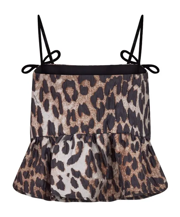 GANNI Leopard-print Camisole Top With Peplum Hem - Black
