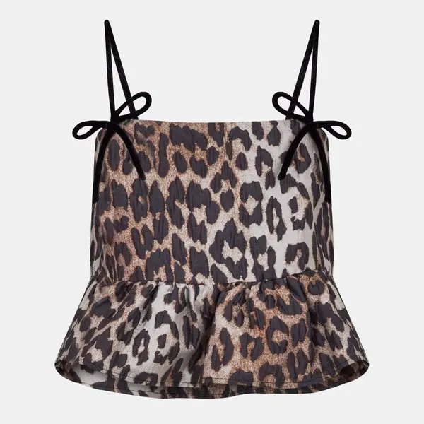 GANNI Leopard-print Camisole Top With Peplum Hem