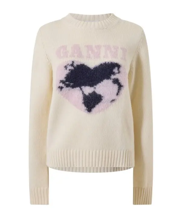 GANNI Printed Heart Knit Sweater