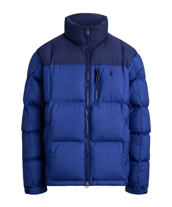 Polo Ralph Lauren Color-blocked Down Jacket With Detachable Hood - Blue