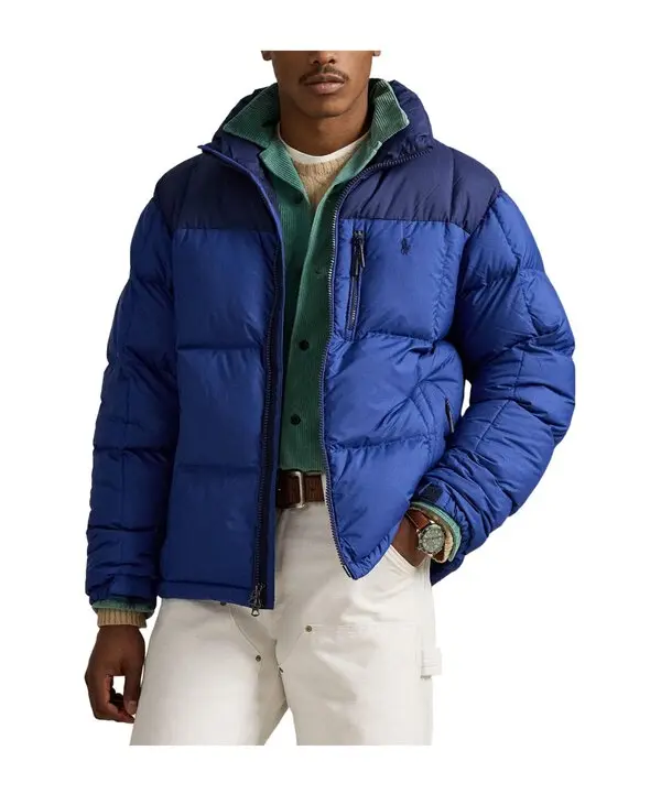 Polo Ralph Lauren Color-blocked Down Jacket With Detachable Hood - Blue