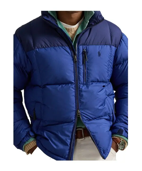 Polo Ralph Lauren Color-blocked Down Jacket With Detachable Hood - Blue