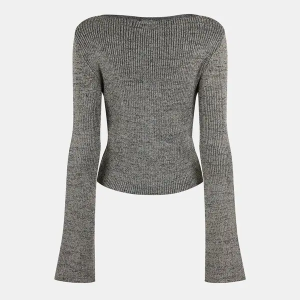 GANNI Long-sleeve Ribbed Knit Top With Square Neckline And Lace-up Detail