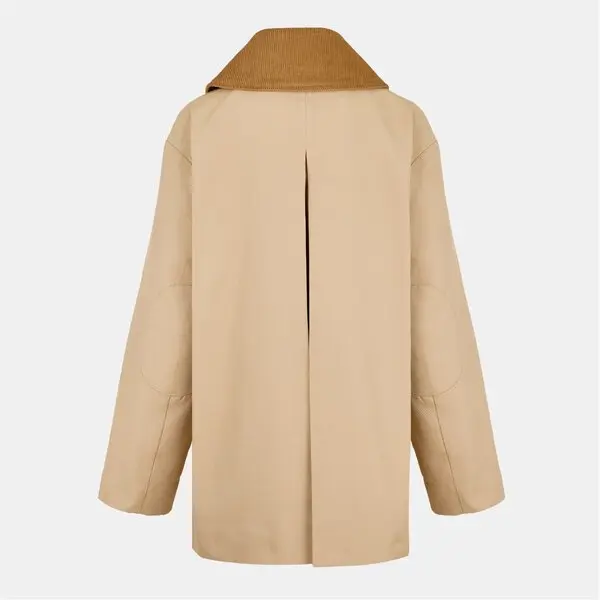 GANNI Camel Twill Midi Jacket With Contrasting Collar