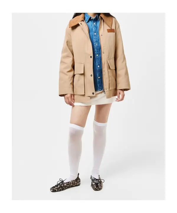 GANNI Camel Twill Midi Jacket With Contrasting Collar