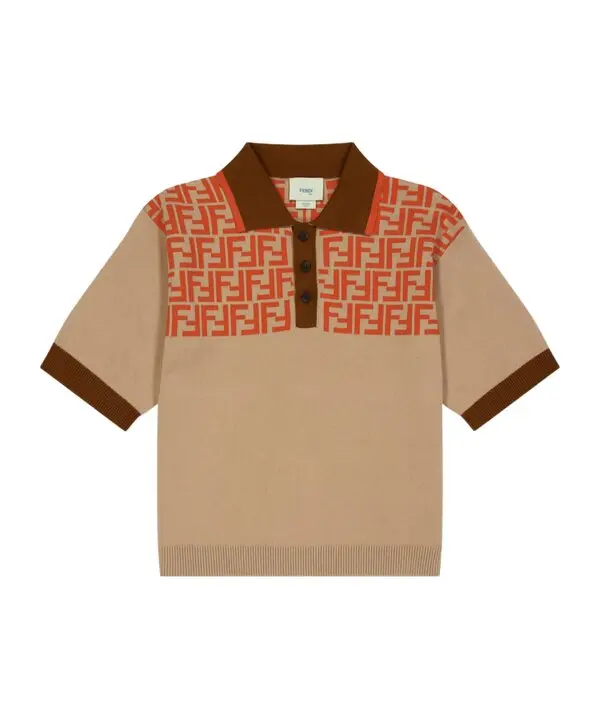 Fendi Short Sleeve Polo Collar Sweater With Branded Logo