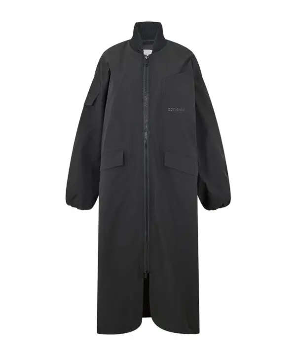 GANNI Long Casual Jacket With Stand-up Collar And Zip Closure