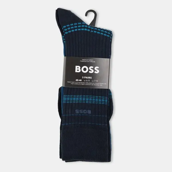 Hugo Boss Three Pairs Of Classic Striped Ribbed Socks