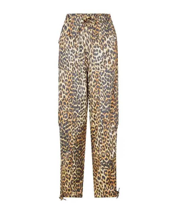 GANNI Satin Printed Trousers - Nude