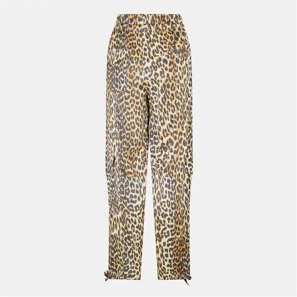 GANNI Satin Printed Trousers - Nude