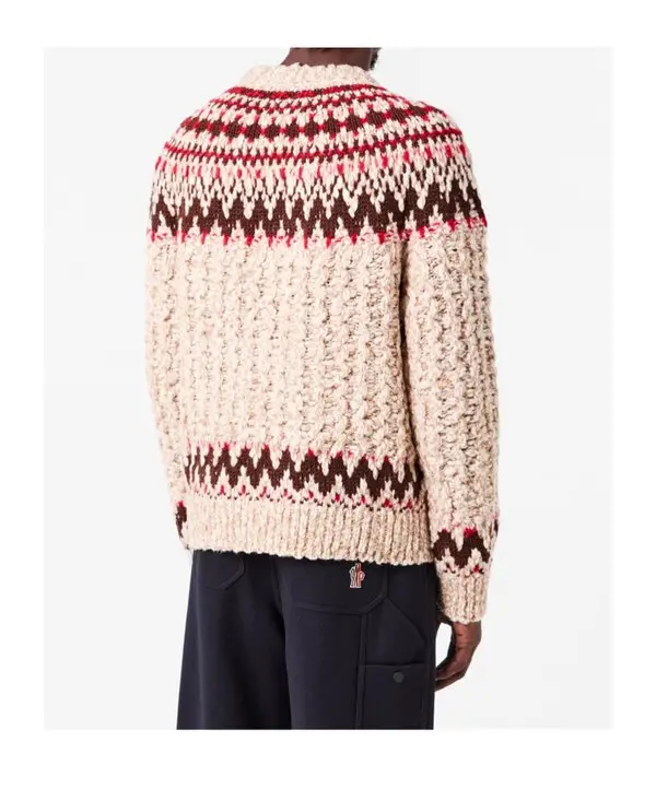 Moncler Fair Knit Sweater With Three-color Collar - Nude