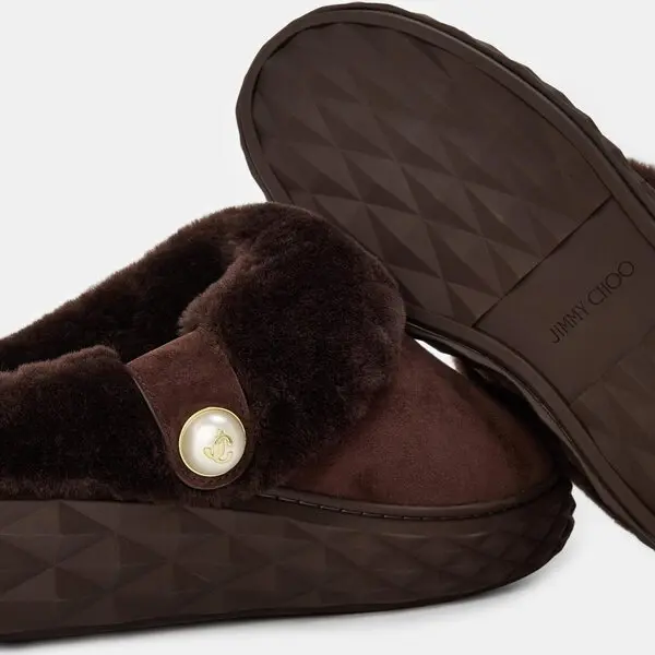 JIMMY CHOO Suede Shearling Lined Slippers