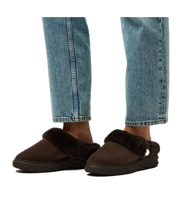 JIMMY CHOO Suede Shearling Lined Slippers