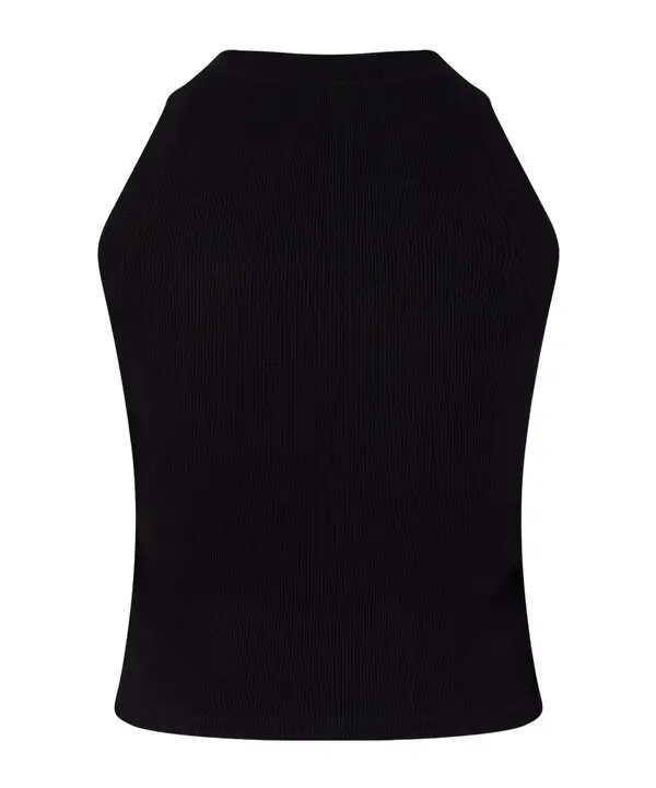 Off-White Cropped Ribbed Mock Neck Halter Tank Top - Black