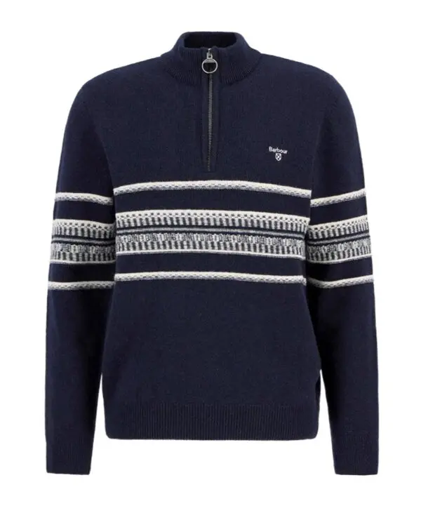 Barbour Long-sleeved Zip-up Sweater With Patterned Trim - Navy