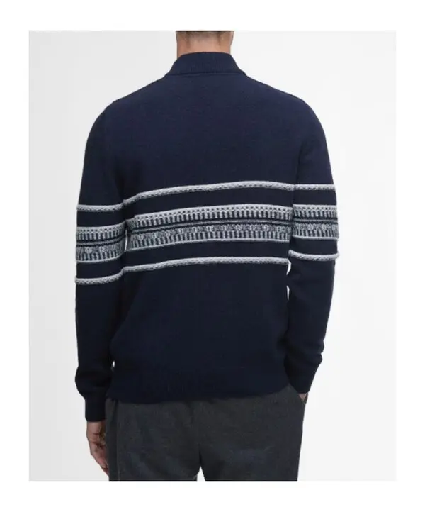 Barbour Long-sleeved Zip-up Sweater With Patterned Trim - Navy