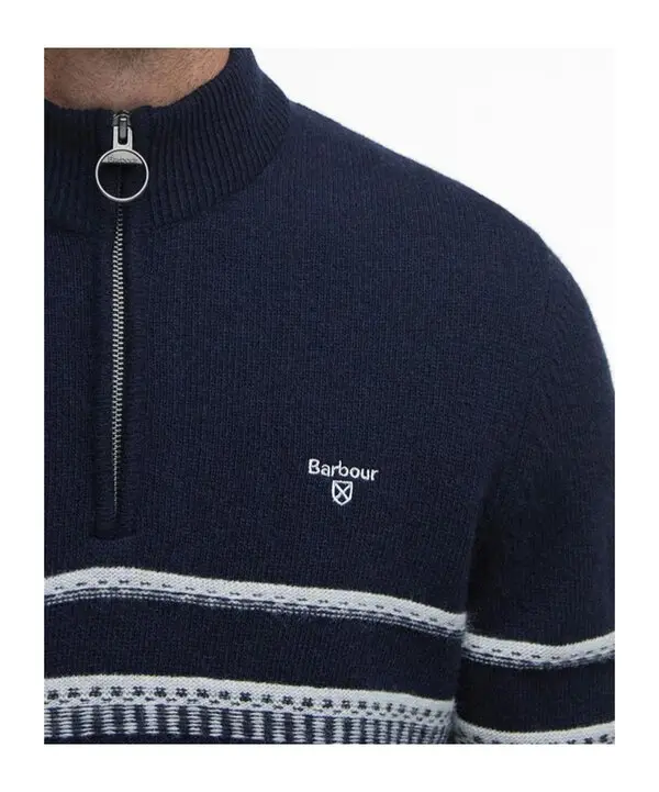 Barbour Long-sleeved Zip-up Sweater With Patterned Trim - Navy