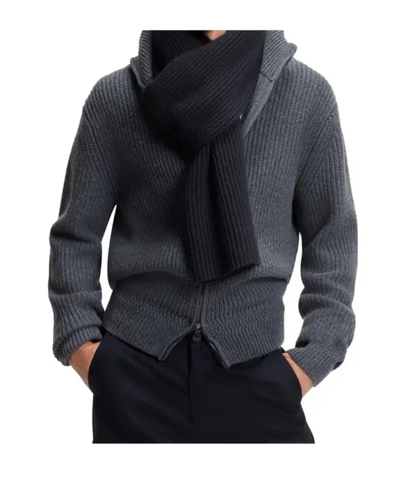 Hugo Boss Ribbed Knit Scarf With Logo Detail