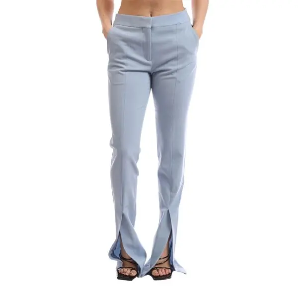 Off-White Wool Blend Slim Pants With Slit Hem
