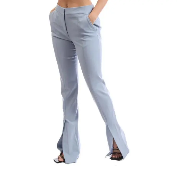 Off-White Wool Blend Slim Pants With Slit Hem