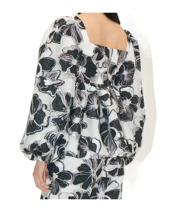 Stine Goya Square Neck Floral Long Sleeve Top