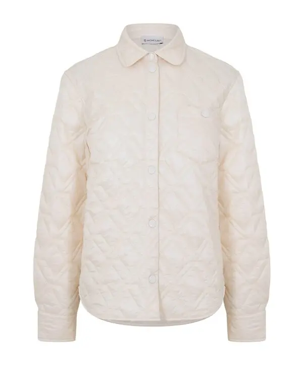 Moncler Quilted Check Shirt Down Jacket - White