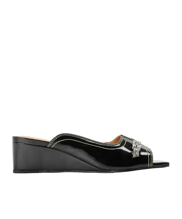 GANNI Open-toe Wedge Mules With Embellished Vamp