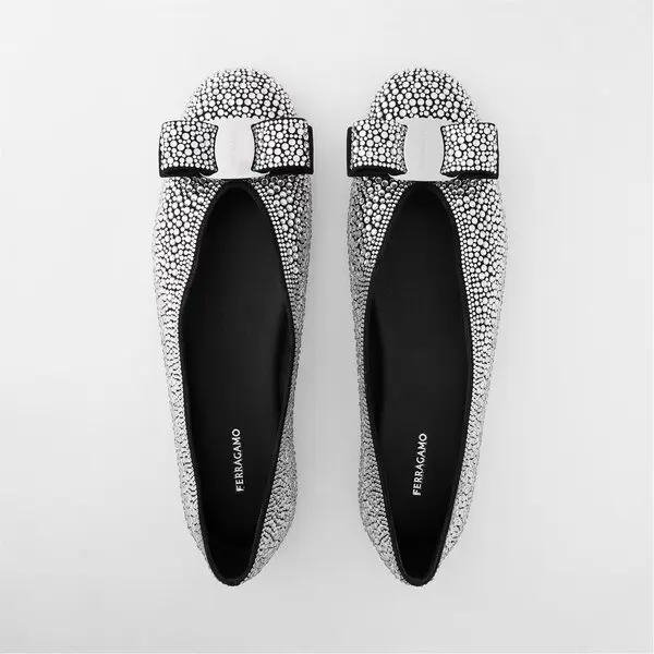 FERRAGAMO Rhinestone Bow Ballet Flats