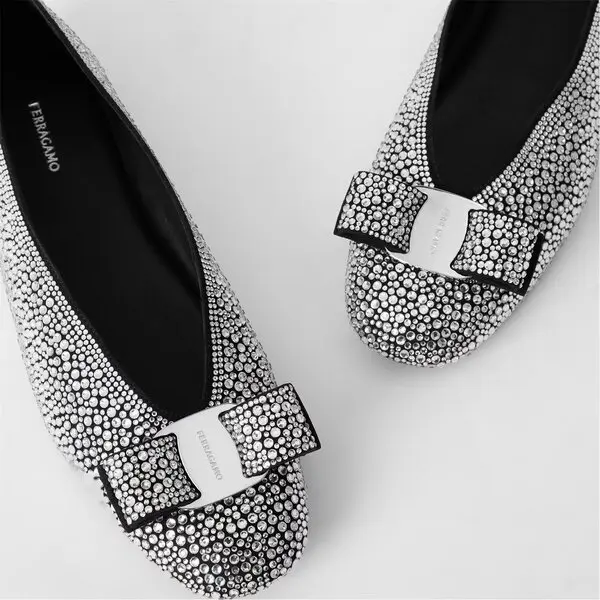 FERRAGAMO Rhinestone Bow Ballet Flats