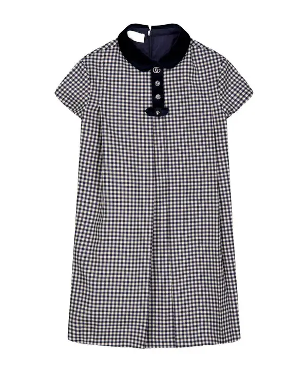 Gucci Short Sleeve Gingham Check Skater Dress