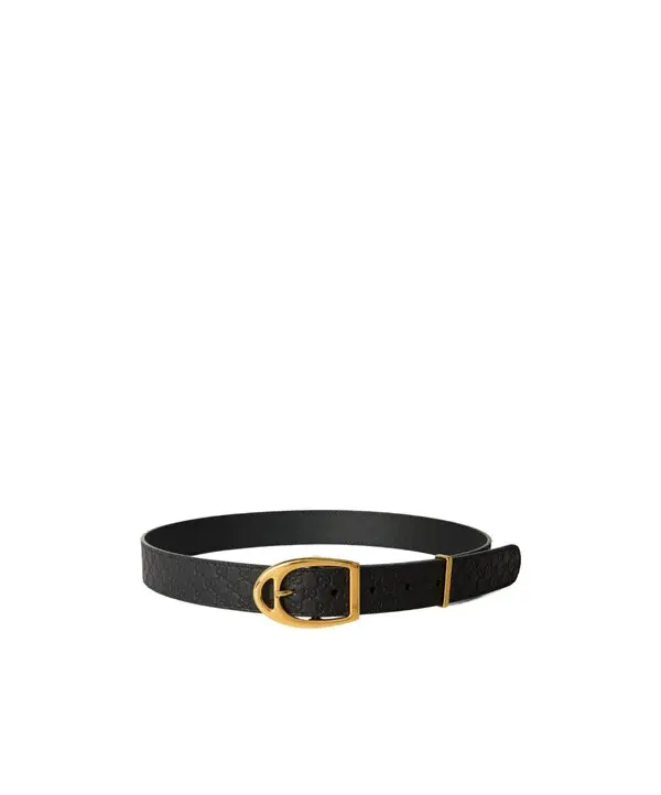 Gucci Embossed Leather Belt With Classic Buckle - Black