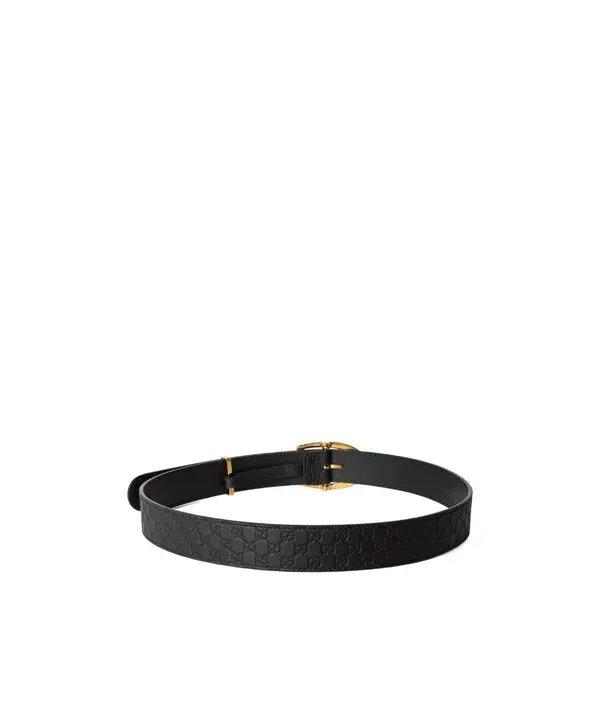 Gucci Embossed Leather Belt With Classic Buckle