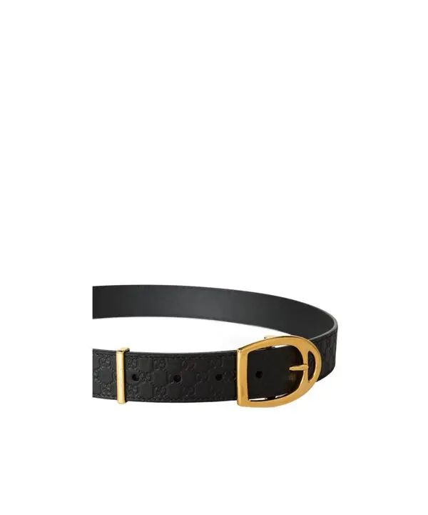 Gucci Embossed Leather Belt With Classic Buckle