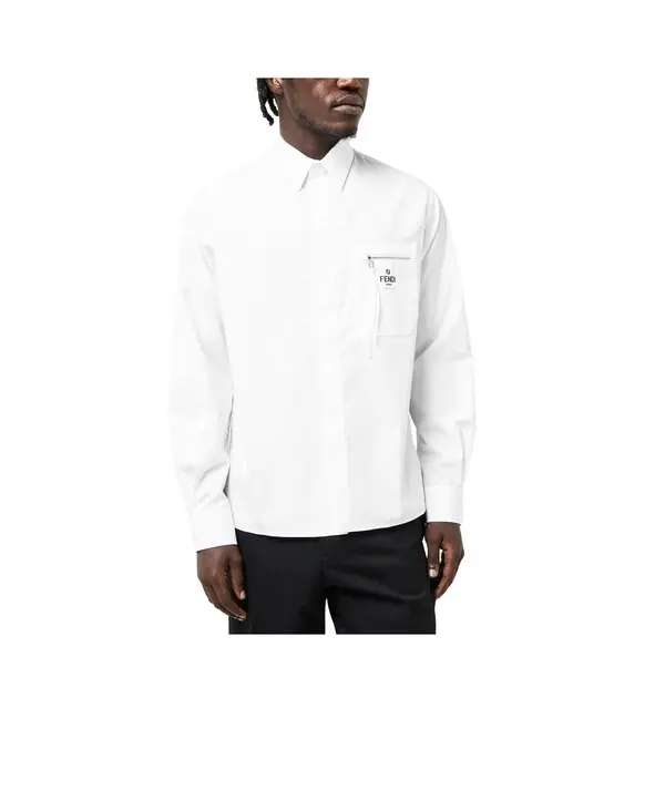 Fendi Logo Long-sleeve Plain Shirt