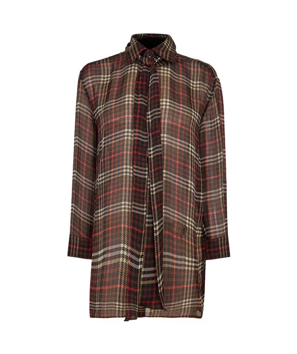 Saint Laurent Plaid Long-sleeve Shirt With Tie Detail