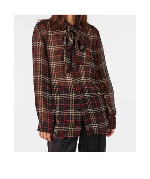 Saint Laurent Plaid Long-sleeve Shirt With Tie Detail