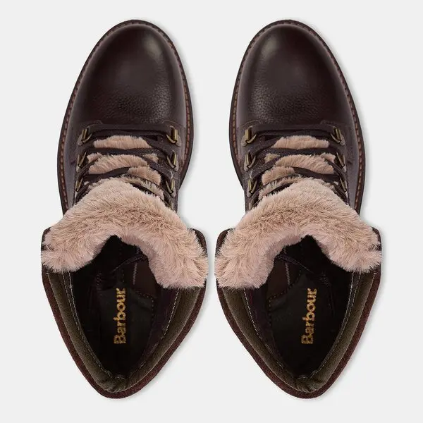 Barbour Lace-up Leather Boots With Fur Trim