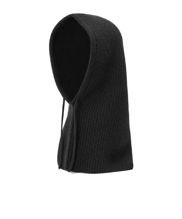 Prada Ribbed Balaclava With Logo Detail - Black