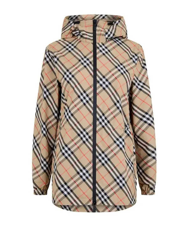 Burberry Diagonal Check Hooded Mid-length Coat - Nude