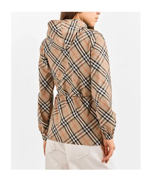 Burberry Diagonal Check Hooded Mid-length Coat